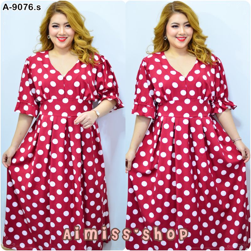 AiMiss Shop Maxi Dress Long Chubby Girl Polka Dot Fat People Clothes ...