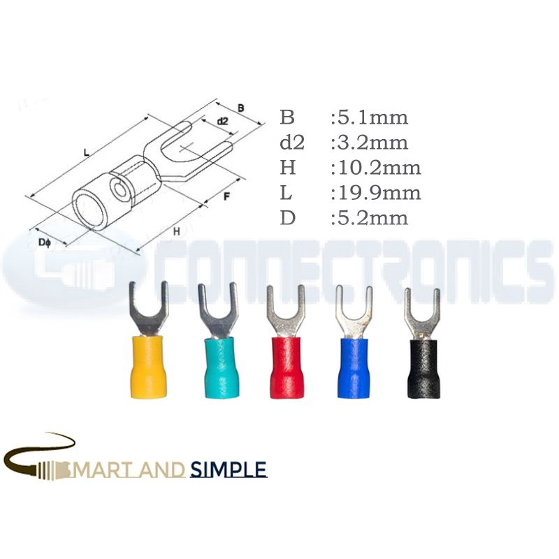 Fork Spade Tongue Terminal Fork Terminals for Wire Lug Terminal 22-16 AWG, 0.5-1.5mm2 For M3 ...