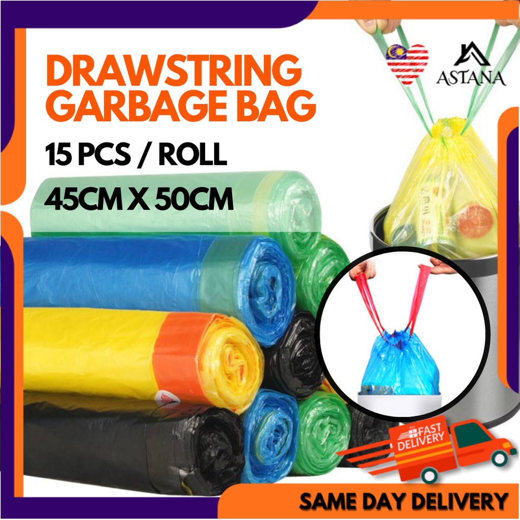 1 Roll Drawstring Dustbin Garbage Plastic Bag Plastik Sampah Trash ...