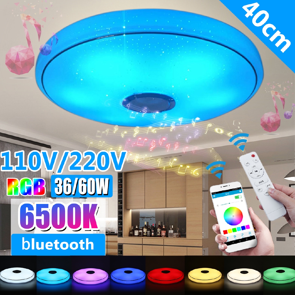 36/60W Modern LED Music Ceiling Light bluetooth Speaker RGB Flush Mount ...