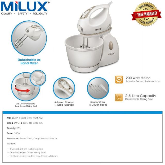 Stand Mixer 2 In 1 - MSM9901 (Milux) | Shopee Malaysia