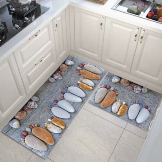 1 Set [2 in 1] Velvet Kitchen Mat Floor Mat Anti Slip 3D Printing ...