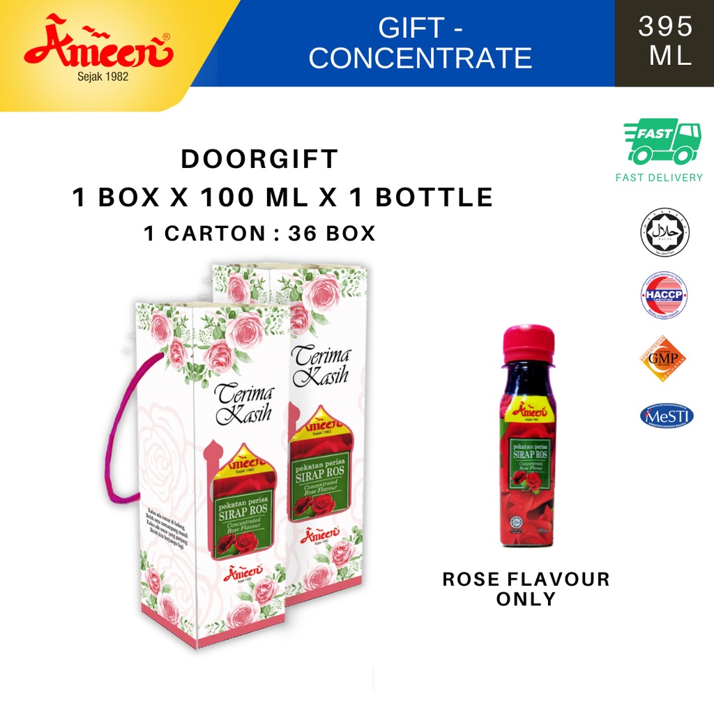 AMEEN Doorgift Wedding Berkotak Sirap Ros 100ml (36 botol x1 karton ...