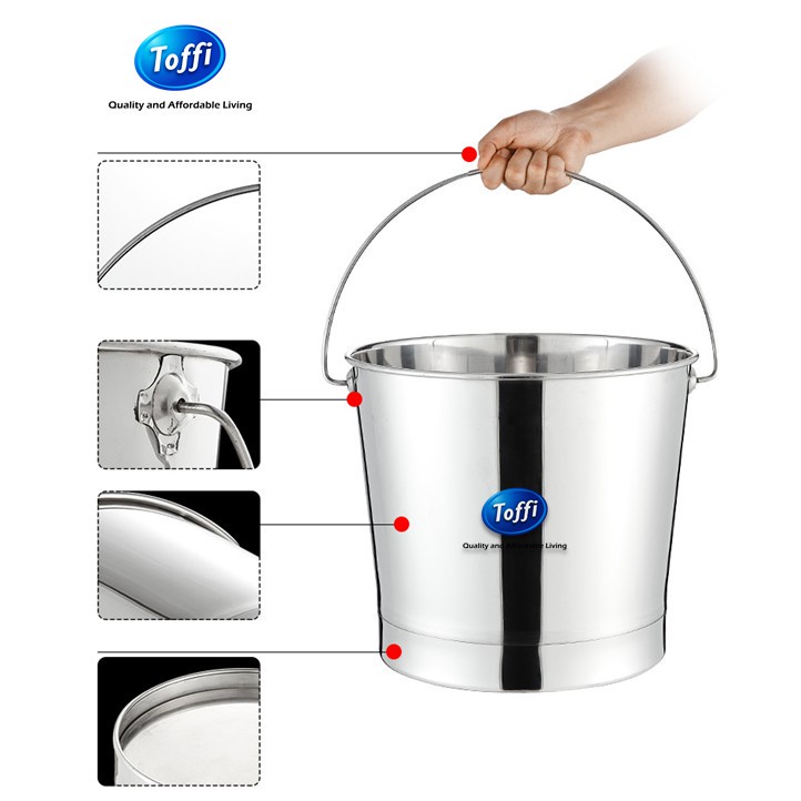 TOFFI Kitchen Bucket Stainless Steel/ Baldi Besi Heavy Duty (8/ 14/ 20L ...