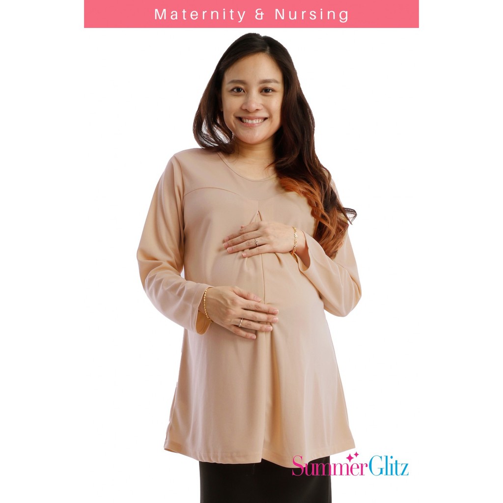 SUMMERGLITZ Maternity Blouse Ironless Nursing Blouse Baju Pregnant ...