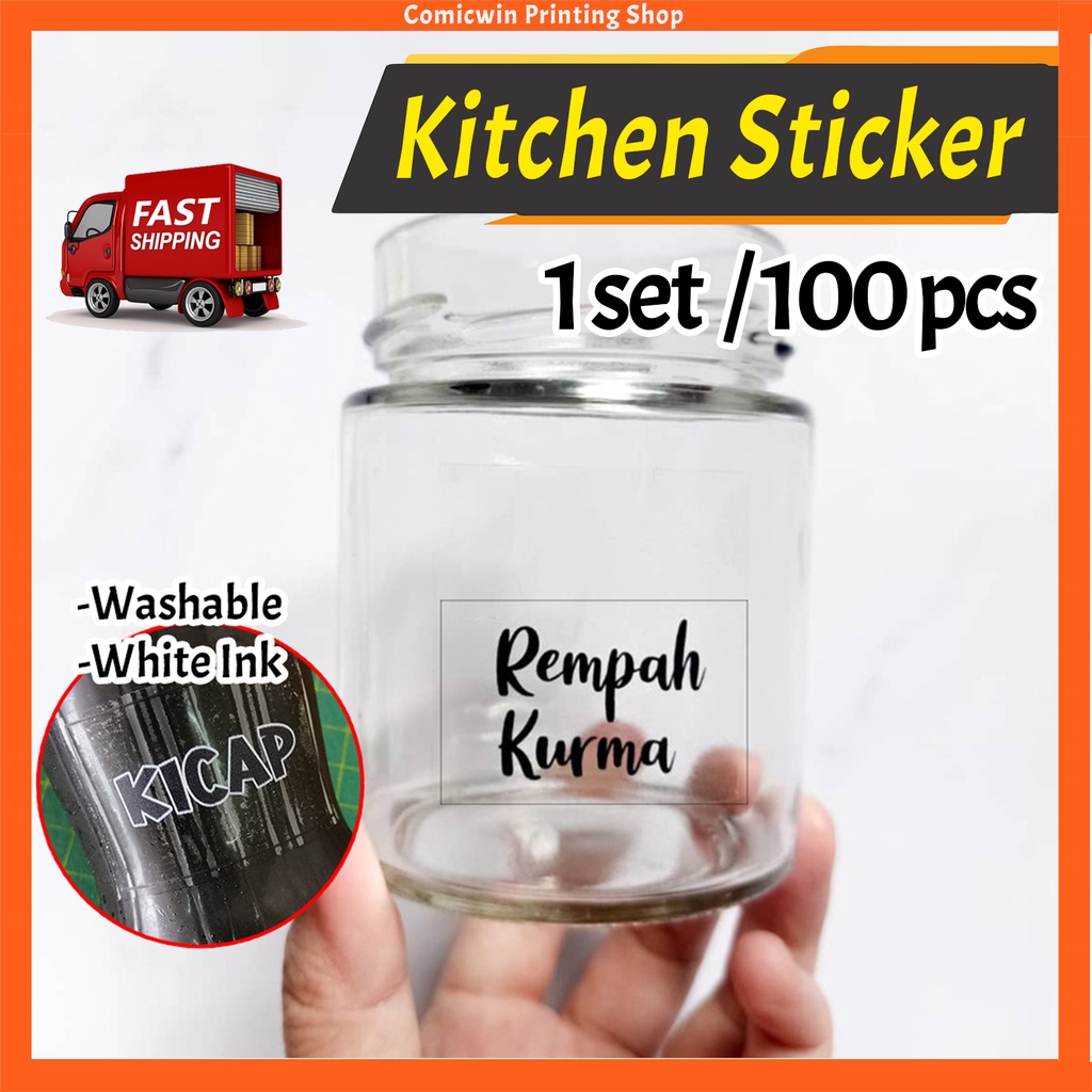 Sticker Dapur / Kitchen Label Transparent (100pcs) UV Transparent with ...