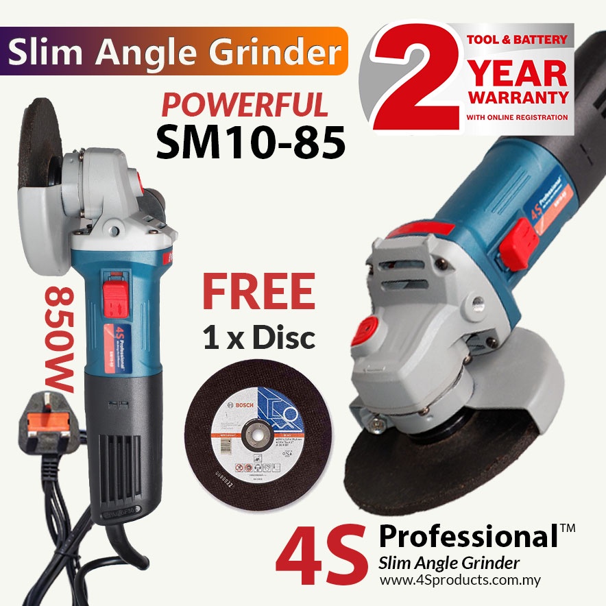 4S Professional™ Slim Handle Angle Grinder SM10-85 - Powerful Cut Steel ...