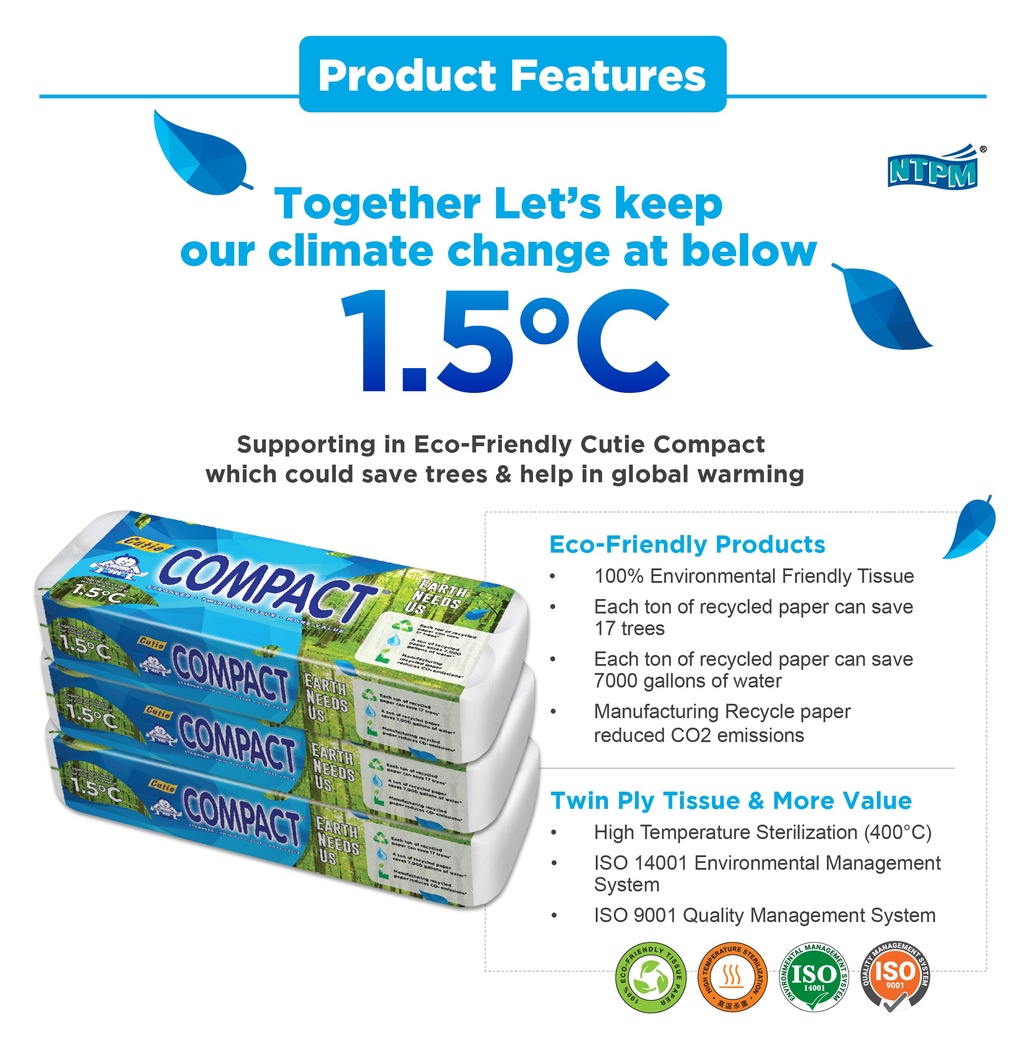 Cutie Compact Eco-Friendly 2 PLY (BLUE) Toilet Rolls (130Gram x 30 ...