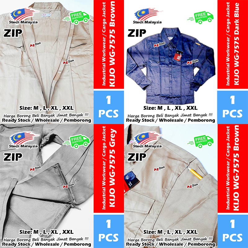 【ZIP】Cotton Industrial Cargo Jacket ZIP Model Workwear Baju Kerja ...