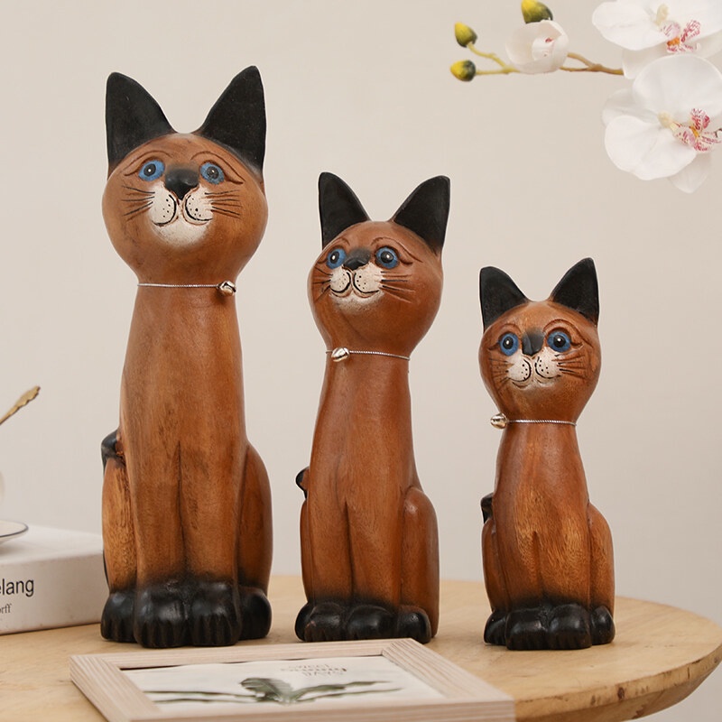 Wooden Siamese Cat Collectibles Cute Cat Gifts Desk Cat Decoration ...