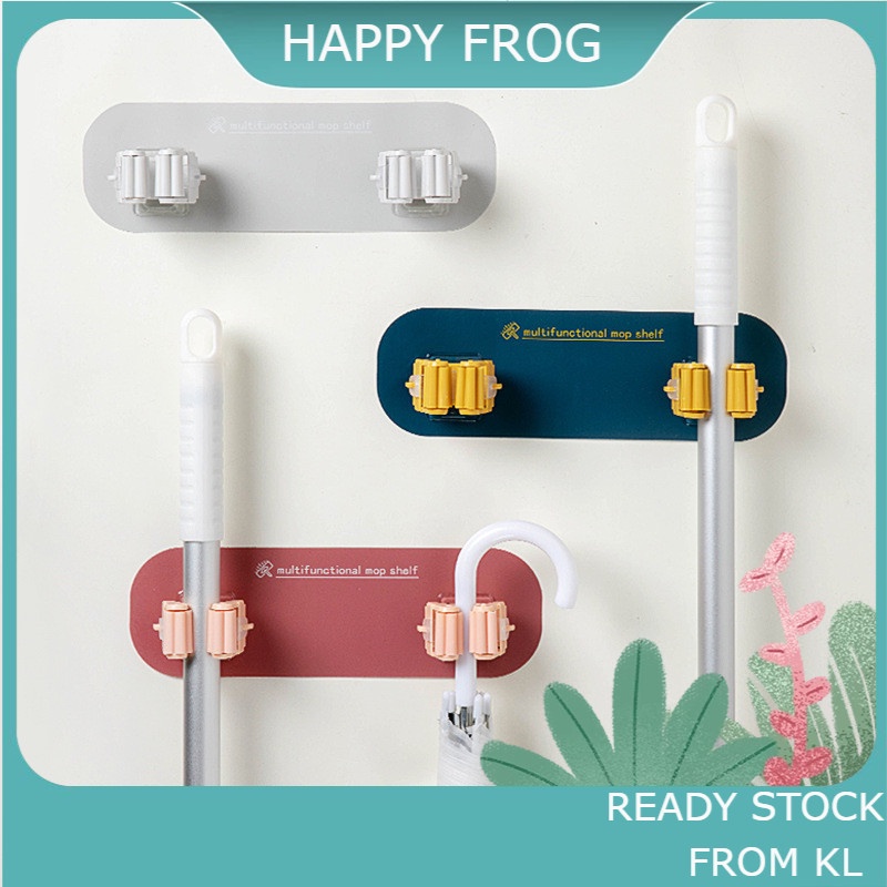 🇲🇾🐸 NEW Double head Mop Holder Clip Mop Hook Free Punch Bathroom Hook ...