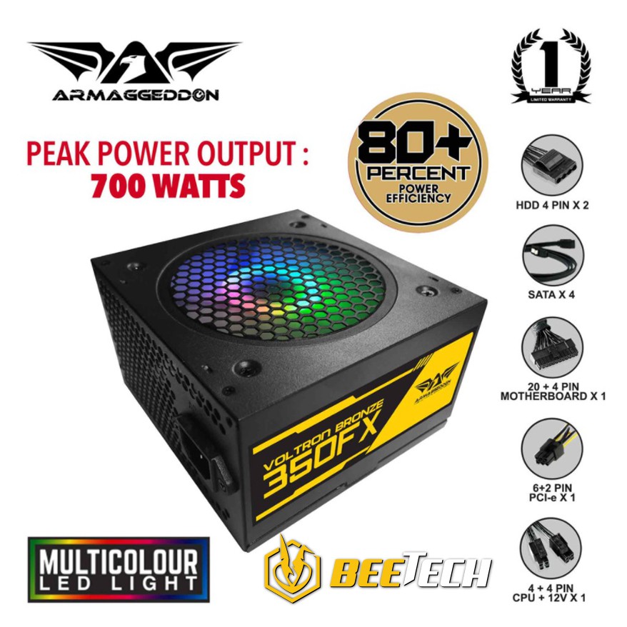 Armaggeddon Voltron Bronze 350FX Power Supply with 120mm LED Fan (350 Watts) | Shopee Malaysia