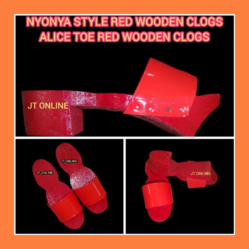 HANDMADE NYONYA STYLE TRADITIONAL RED COLOUR WOODEN CLOGS / 手工制造娘惹款传统红色 ...