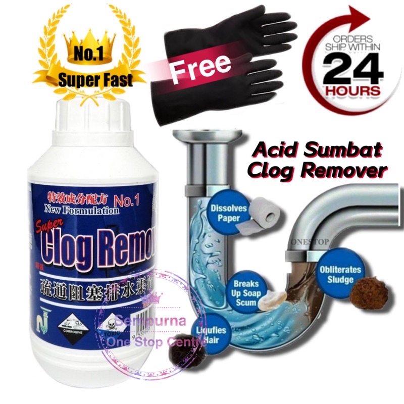 Acid Sumbat/ Clog Remover **FREE Rubber Glove** (Jeskey) | Shopee Malaysia
