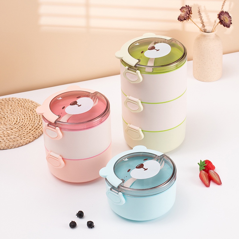 Single /Double Layer Round Lunch Box Cartoon Portable Office Workers ...