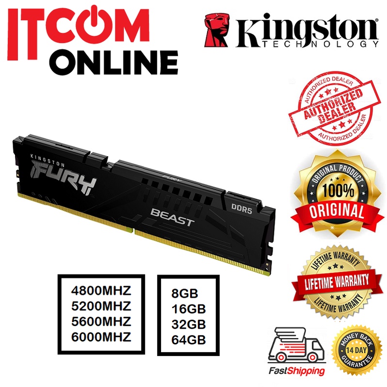 KINGSTON FURY BEAST 8GB 16GB 32GB 64GB DDR5 4800MHZ 5200MHZ 5600MHZ 6000MHZ RGB DESKTOP RAM ...