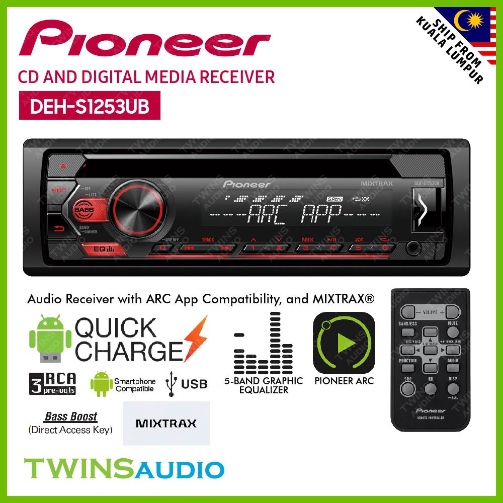 Pioneer Car CD Player Pioneer DEH-S1253UB CD and Digital Media Receiver (3 RCA PRE-OUTS ...