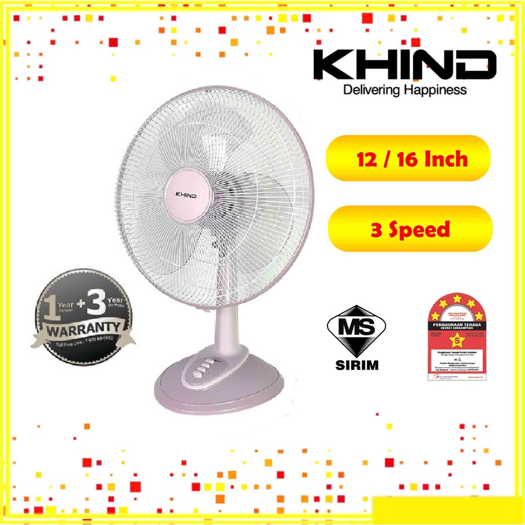 [SIRIM] Khind 3 Speed Table Fan 12"/16" Sweet Lavender TF1210SE ...