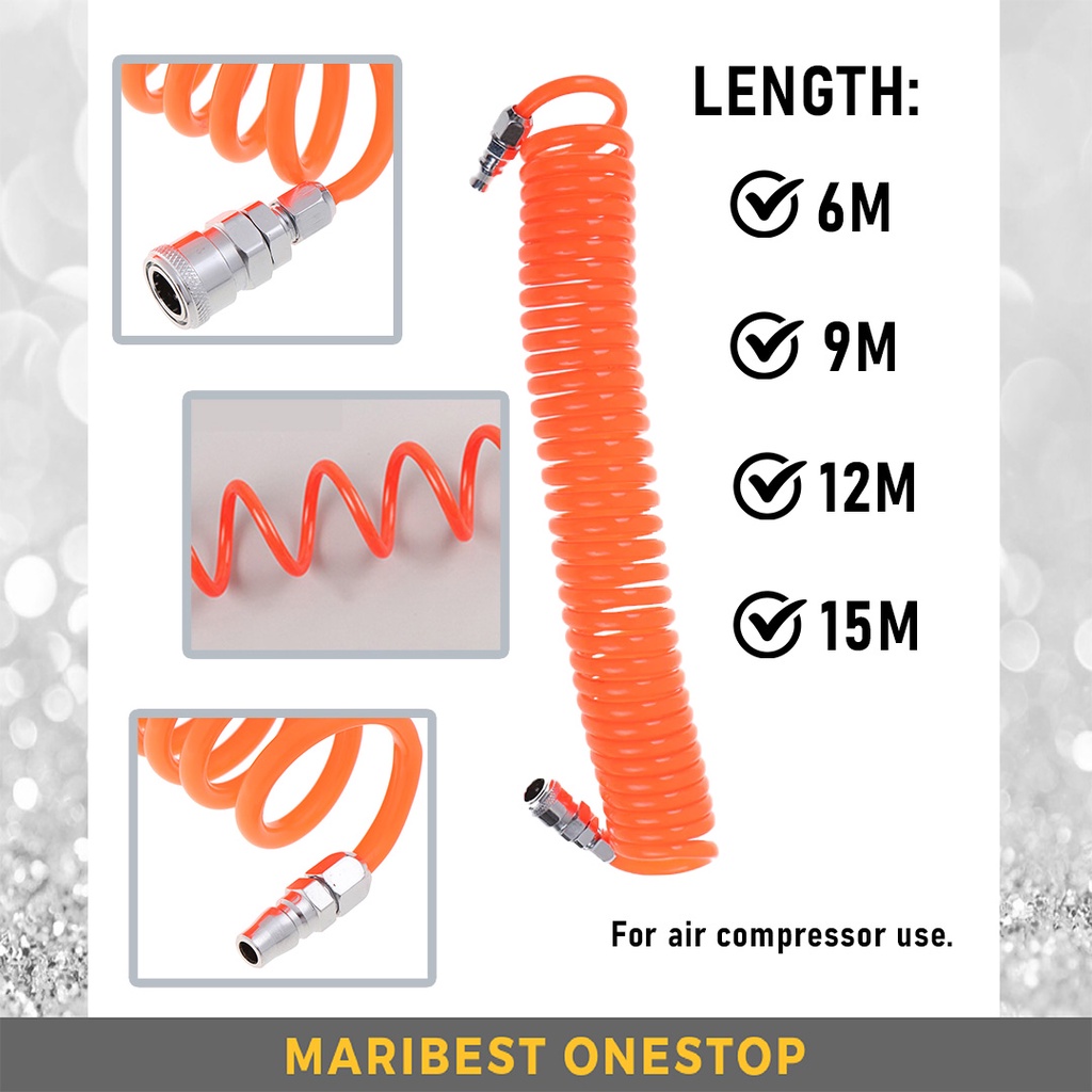 PU Spring Recoil Spiral Air Pressure Hose Tube Pipe For Air Compressor Pressure Spray Gun 15m ...