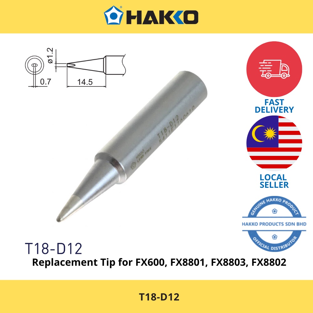HAKKO SOLDERING TIP T18-D12 SHAPE 1.2D | HAKKO PRODUCTS T18 SOLDERING STATION REPLACEMENT TIP ...