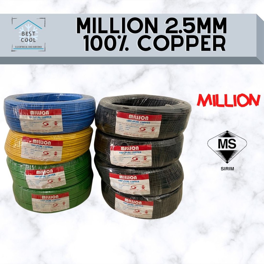 MILLION KTK 1.5mm 2.5mm PVC Insulated Cable 100% Pure Copper (SIRIM ...