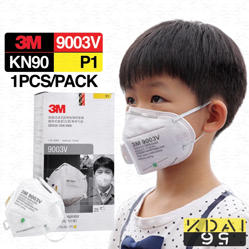 3M 9003V KIDS Earloop 1PC/PACK Respirator Small Size Face Mask KN90 PM2 ...