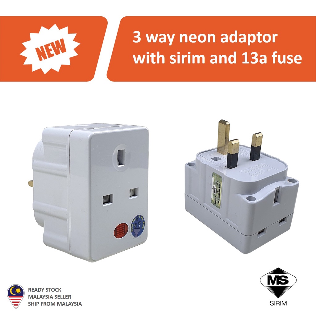 3 Way Neon Adaptor With Sirim And 13A Fuse | Shopee Malaysia