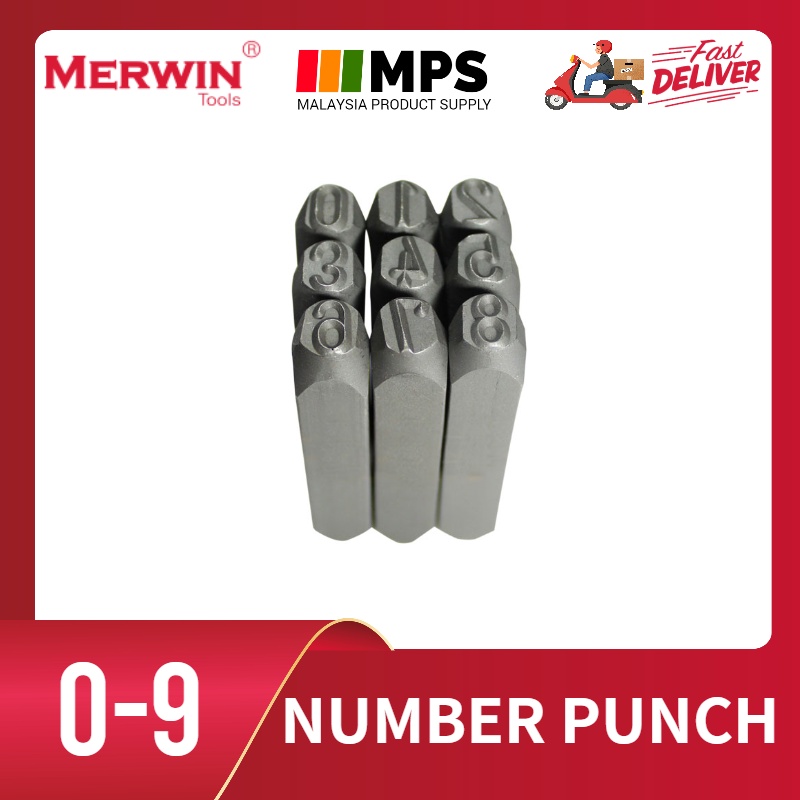 Merwin NUMBER STAMP 0-9 PUNCHES PUNCH NOMBOR PUNCH PLATE BOARD CHOP 123 ...