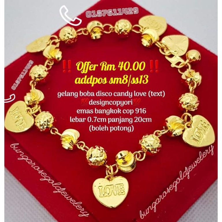 🔥Gelang Boba Candy Love Text Emas Bangkok Cop 916🔥💯designcopyori💯 ...