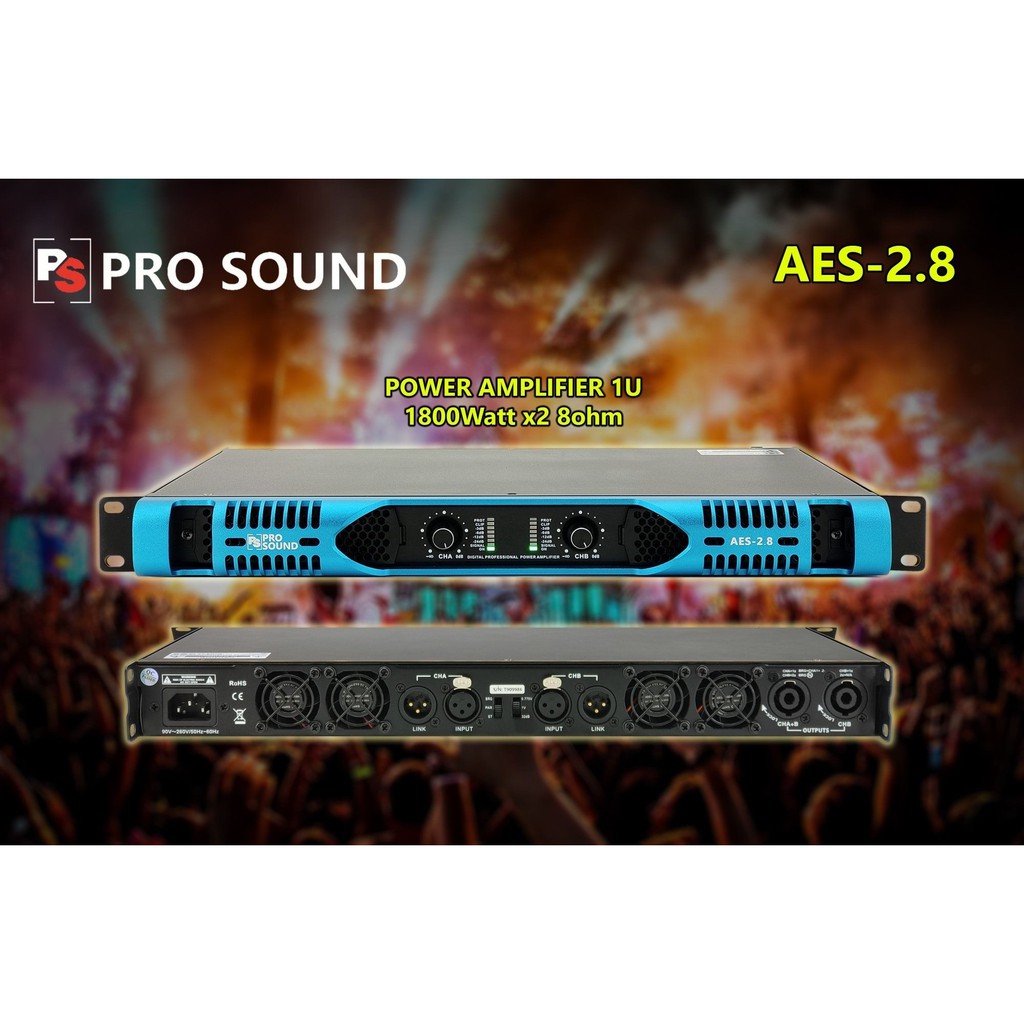 PS PRO SOUND AES-2.8 Digital Power Amplifier (2x1800W) Professional Stage Audio Power Amp ...