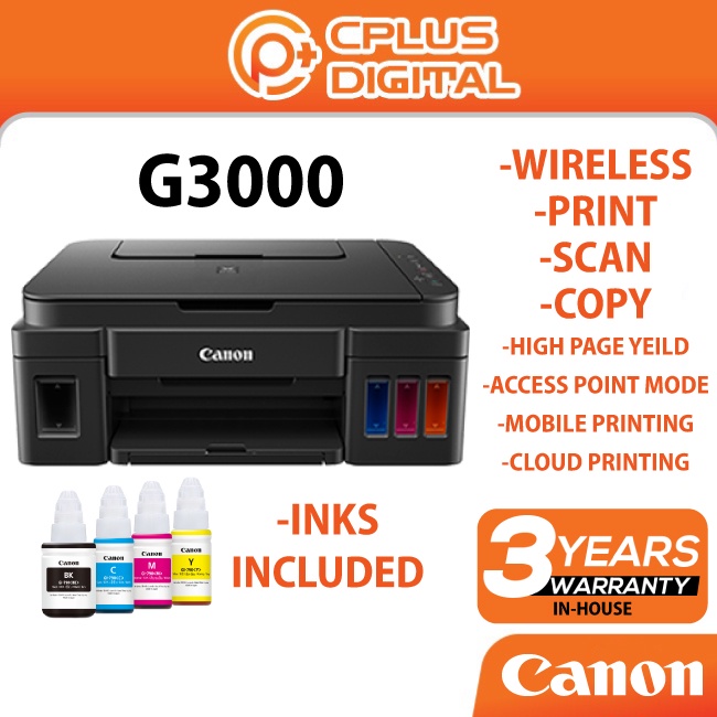 Canon PIXMA G3000 Inkjet Printer | Wireless Print Copy Scanner Mobile ...