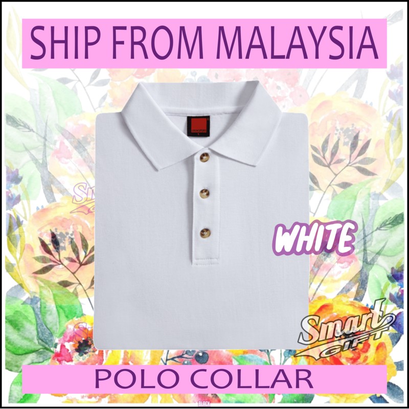White Polo Collar T-shirt Plain Blank Short Sleeve HC01 Oren Sport Baju ...