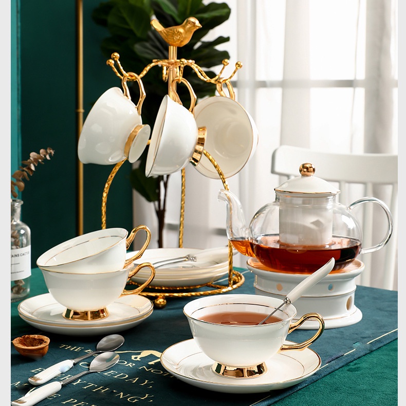 Tea Cup Display Stand Coffee Cup Stand Gold Teaset Rack Cup & Saucer ...