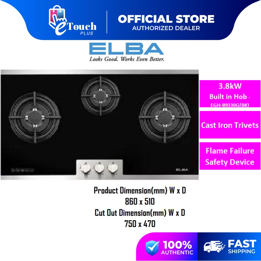 ELBA 2 Burners/Cast Iron/Safety Valve (3.8Kw) EGH B9330G(BK) | Shopee ...