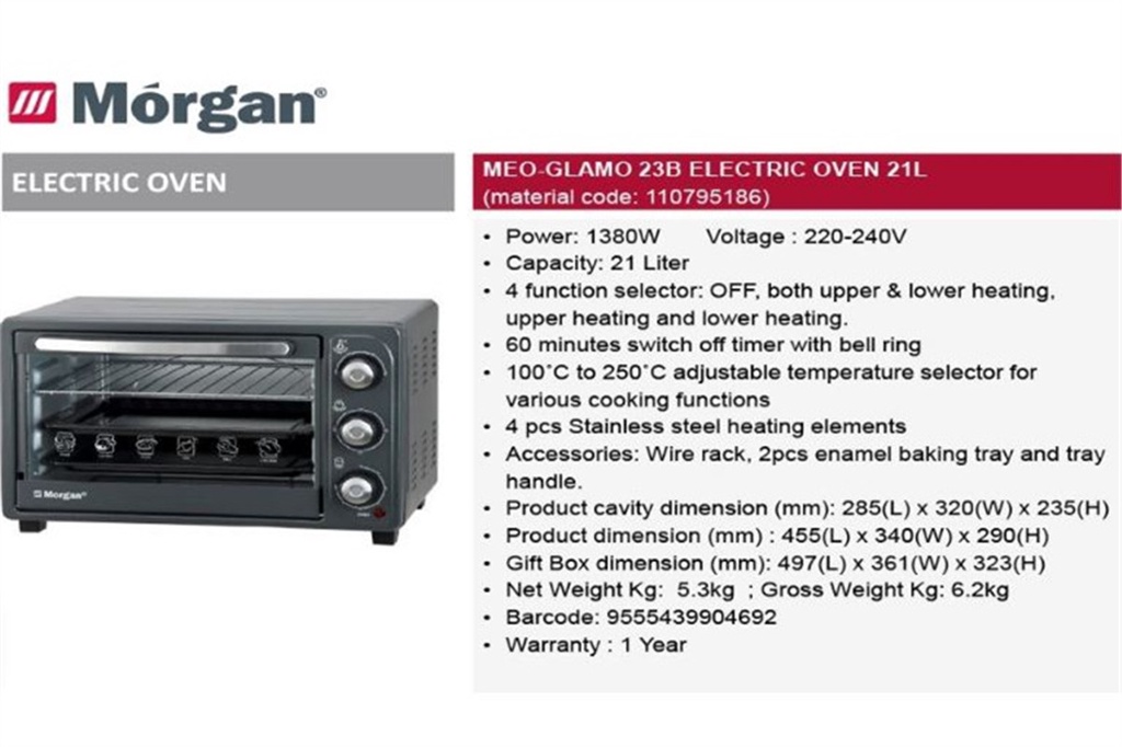 Morgan Electric Oven (21L) MEO-GLAMO23B / Cornell (20L) CEO-E2010X ...