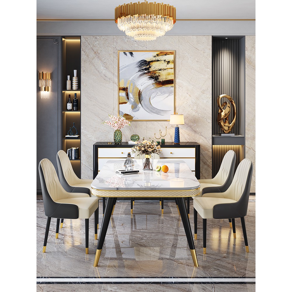 Elegant Luxury Marble Dining Table Chairs Set With Leather High-End ...