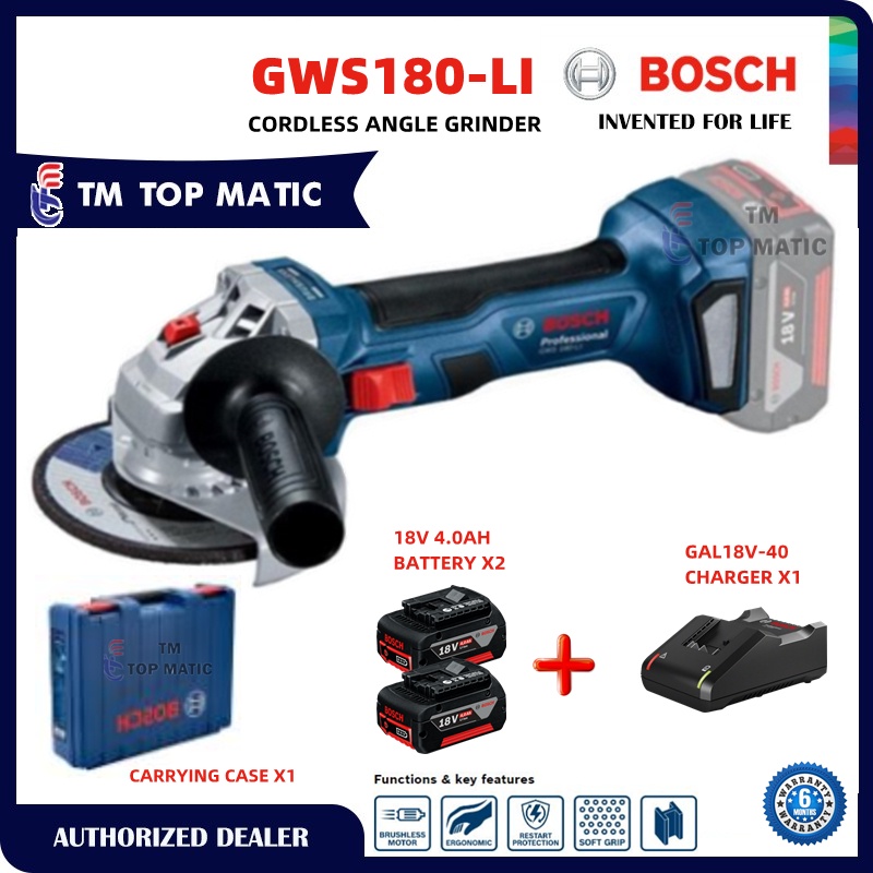 Bosch Gws 180 Li Professional Cordless Angle Grinder 18v 100mm Tm Top