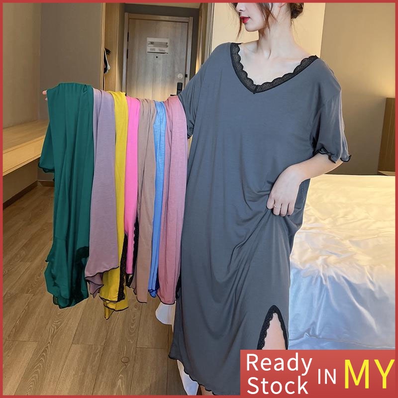 【ready Stock In Malaysia】150kg Could Wear 7 Colors Oversized Women Plus Size Night Dress