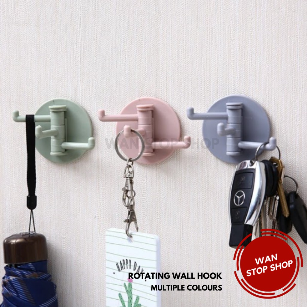 Kitchen Rotating 3 Hook Powerful Sticky Hook Adhesive Wall Hook for ...