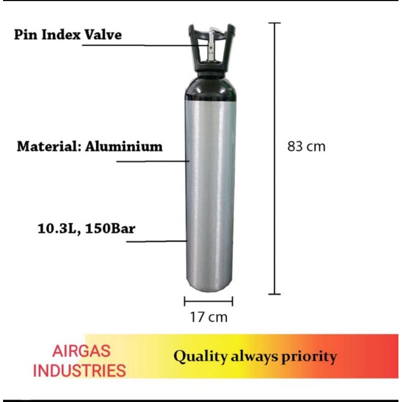 AIRGAS Medical Oxygen 10.3L Aluminium Tank (FULL SET), Regulator, Trolley, Nasal cannula /Mask ...