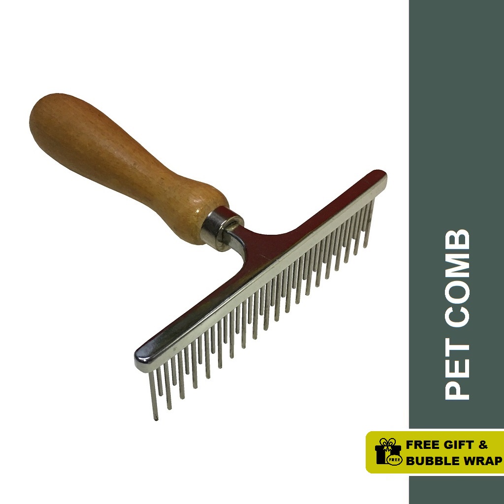T Rake Wooden Handle Pet Comb Pet Grooming Fur Shedding Care Comb (11cm) | Shopee Malaysia