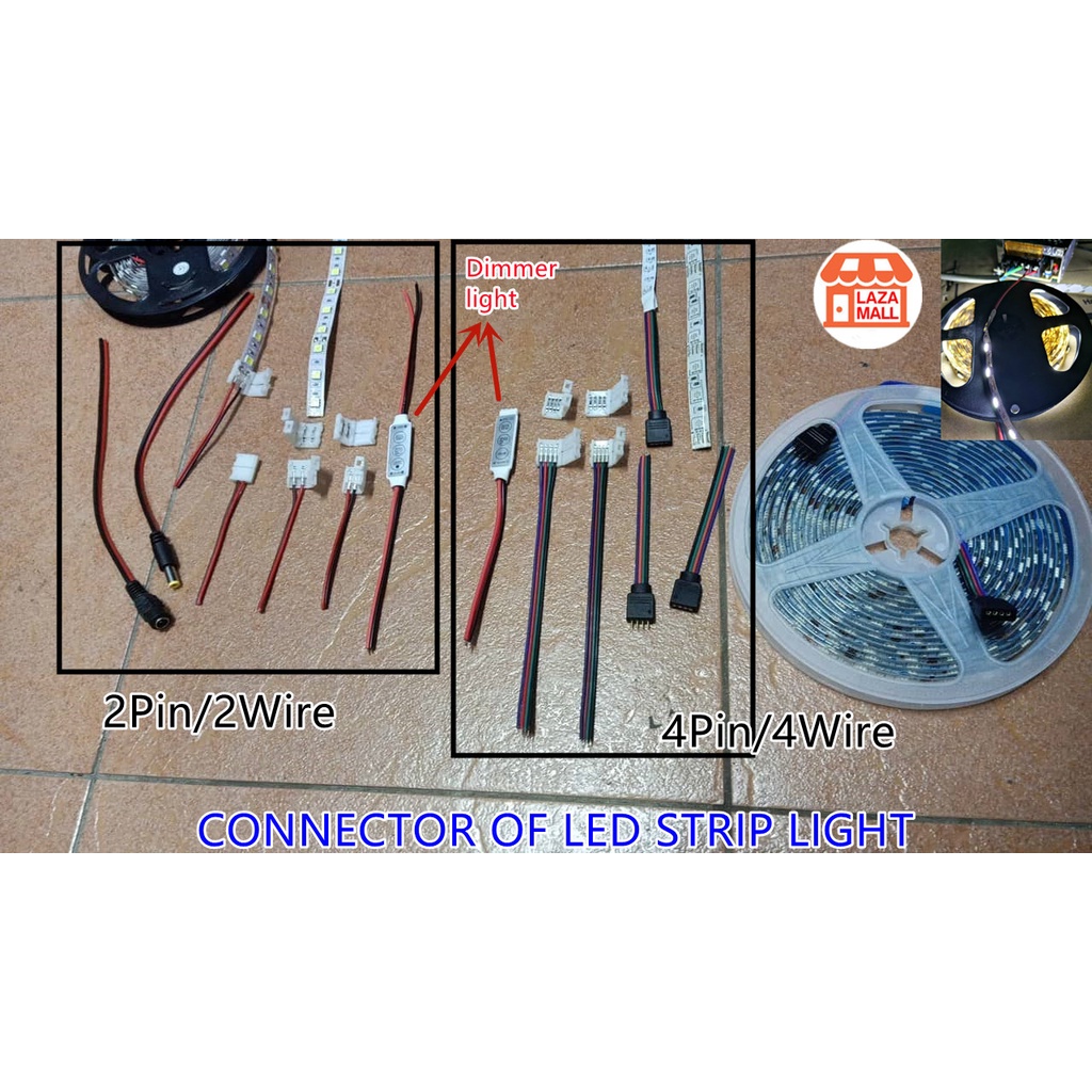 8MM 10MM 12v 2wire / 4wire Socket Led Wire Strip Light Connectors 2 Pin ...