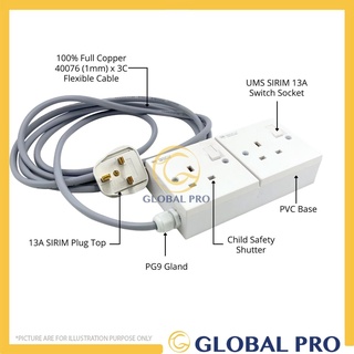 [2 WAY] Extension Plug Box Wire Copper Heavy Duty Extension Power ...