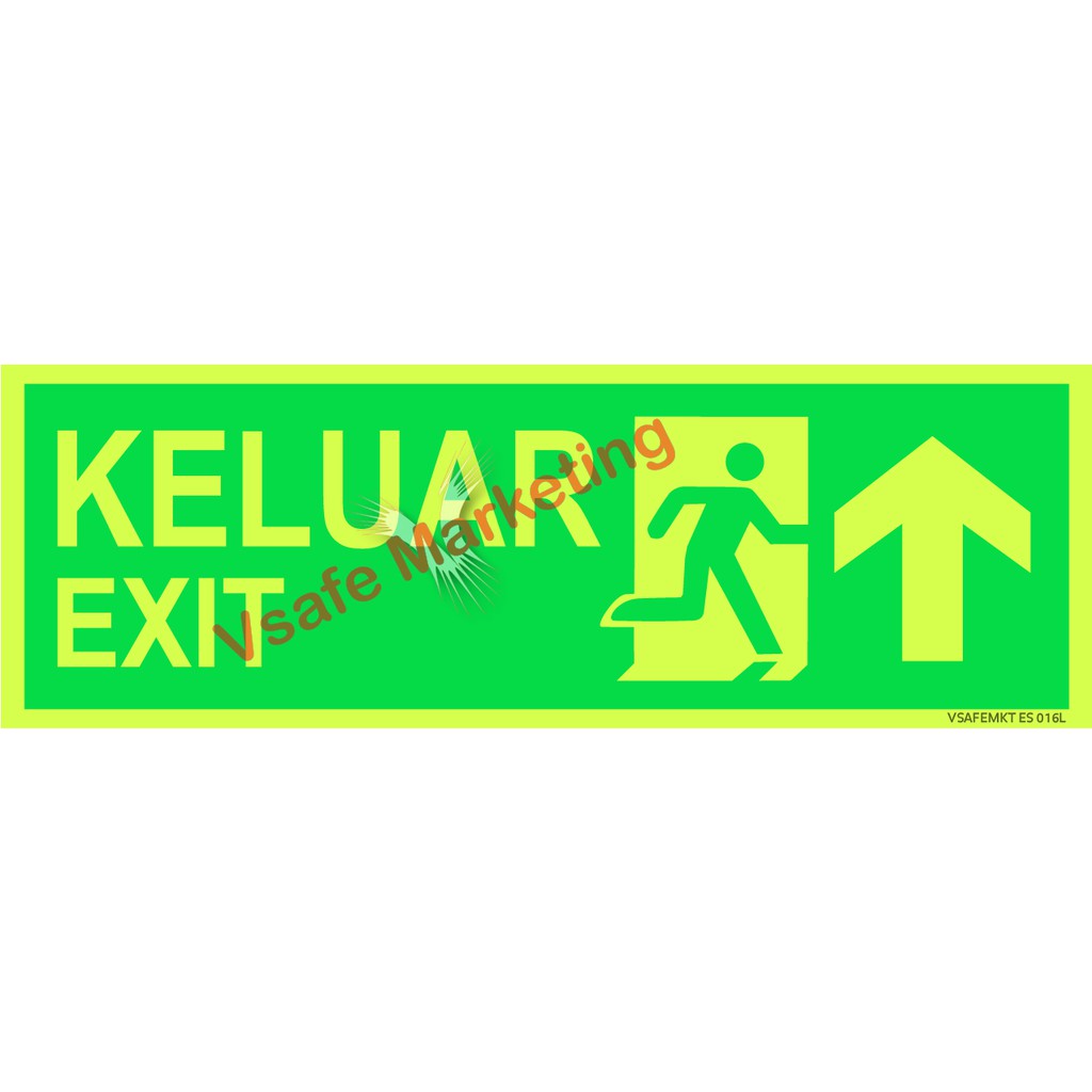 Signage VSAFEMKT Photo-luminescence Exit Keluar Escape Glow in the dark ...