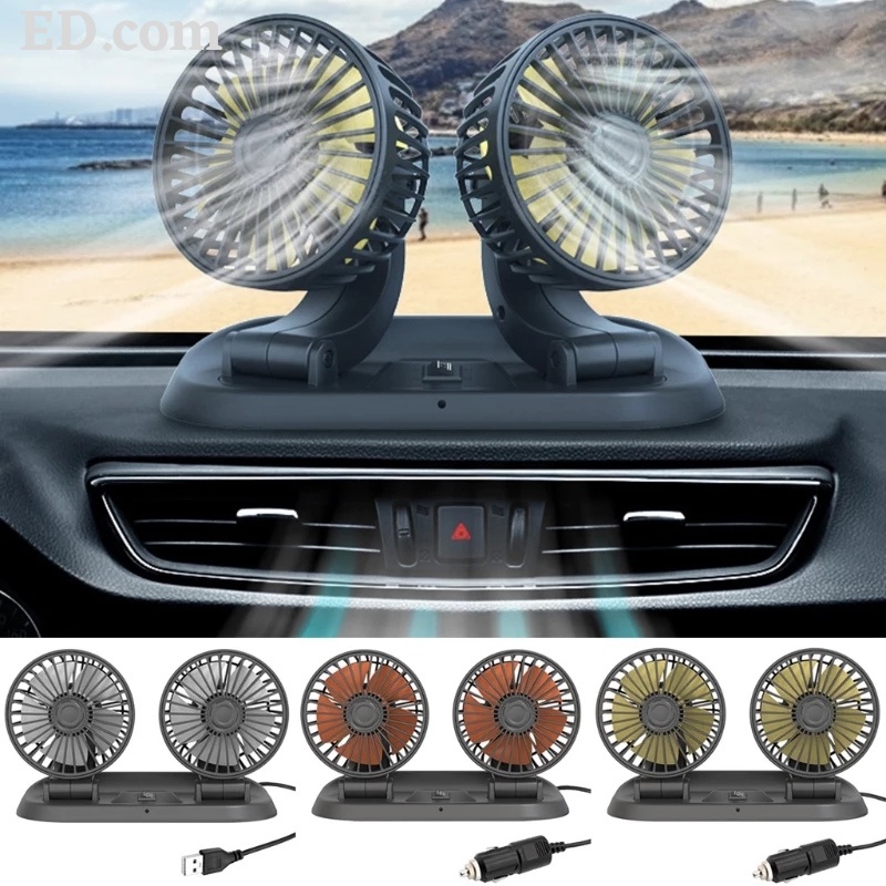 ED USB/12V/24V Portable Mini Car Fan 2 gears 360 Degree All-Round ...