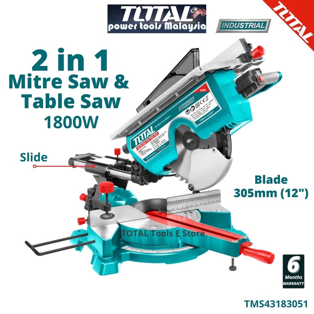 TOTAL 2 in 1 Mitre Saw & Table Saw 12'' ( 305mm ) 1800w 2 合 1 斜切锯和台锯 ...