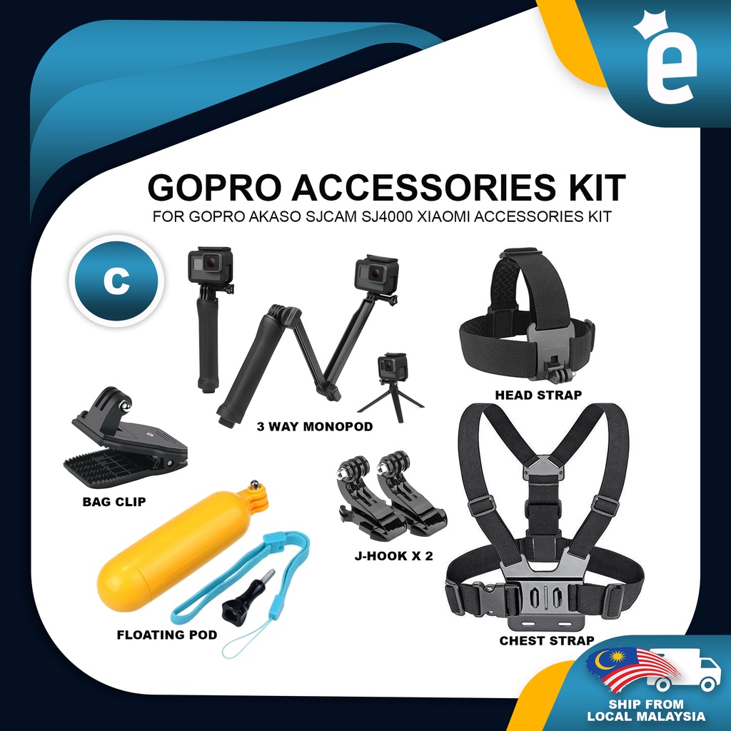 (Ready Stock ) GOPRO Accessories AKASO SJCAM SJ4000 Xiaomi Accessories Kit GoPro Hero 11 10 9 8 ...