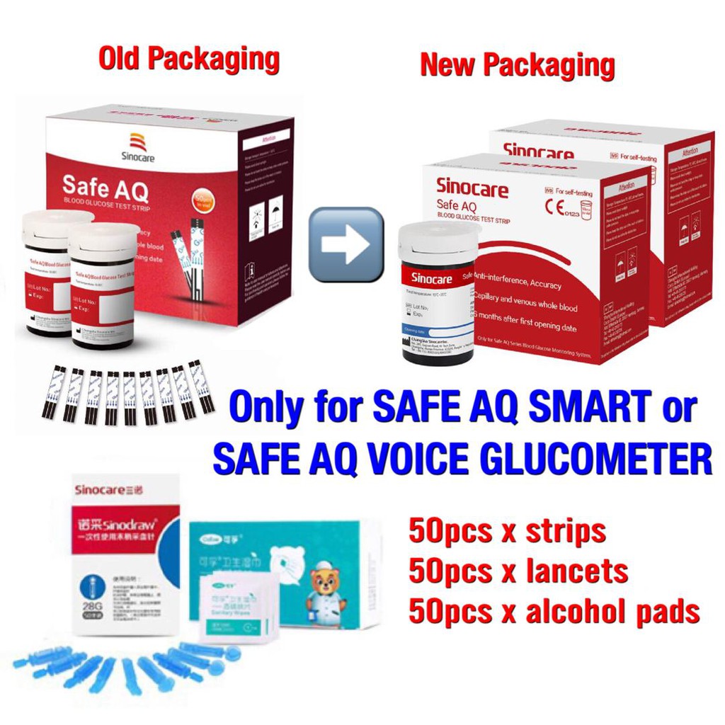 Safe AQ Blood Glucose Test Strips (50pcs/box) for diabetes kencing ...