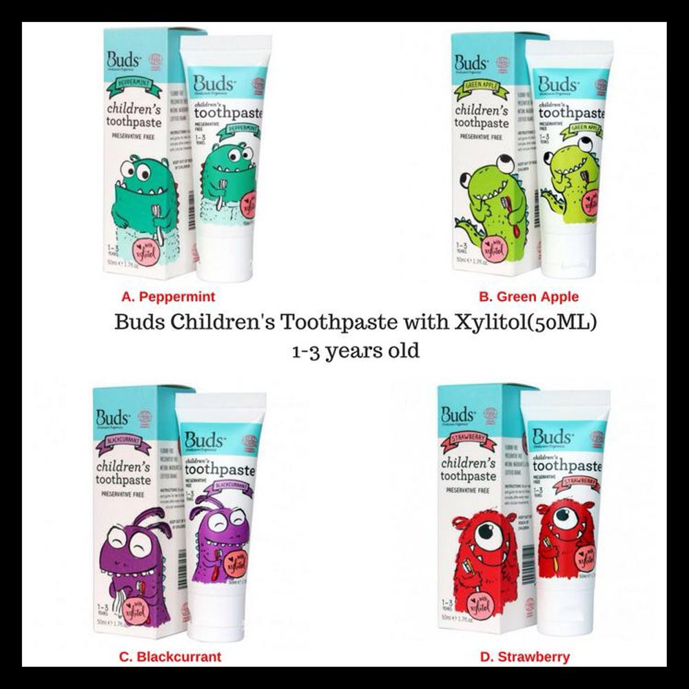 BUDS CHILDRENS TOOTHPASTE XYLITOL (1-3 YEAR) 50ML - GREEN APPLE ...