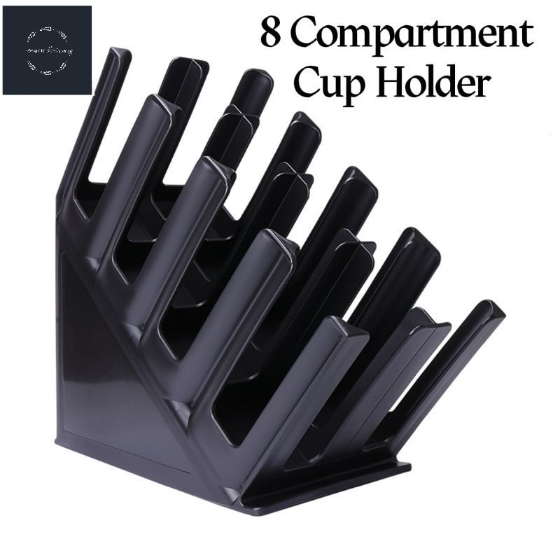 8 Compartments Plastic Cup Holder Rack Counter Coffee Cup Lid Holder ...